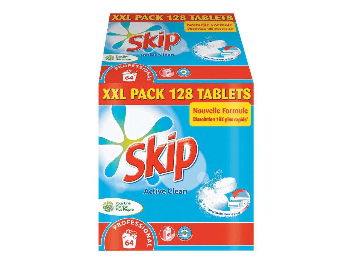 Skip Pro Active Clean - Lessive 128 pastilles Pas Cher | Bureau Vallée